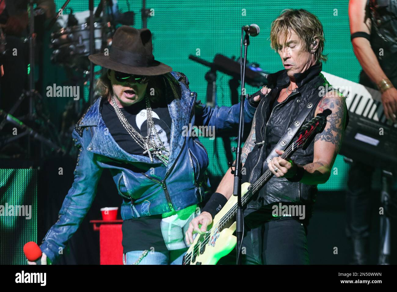 Axl Rose, left, and Duff McKagan of Guns N' Roses perform at the 6th ...