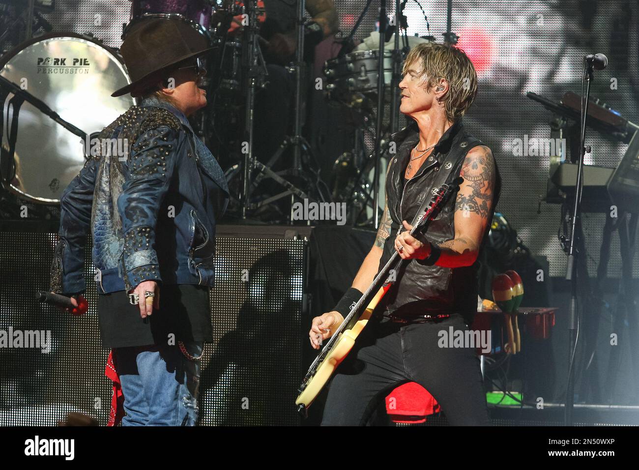 Axl Rose, left, and Duff McKagan of Guns N' Roses performs at the 6th ...