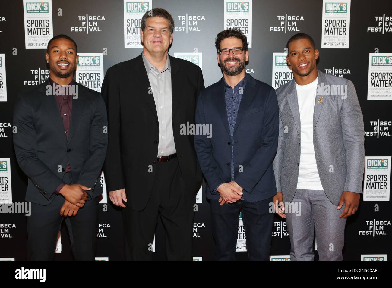 [L-R] Actor Michael B Jordan, ESPN personality Mike Golic Director Judd Ehrlich and NY Giant ...