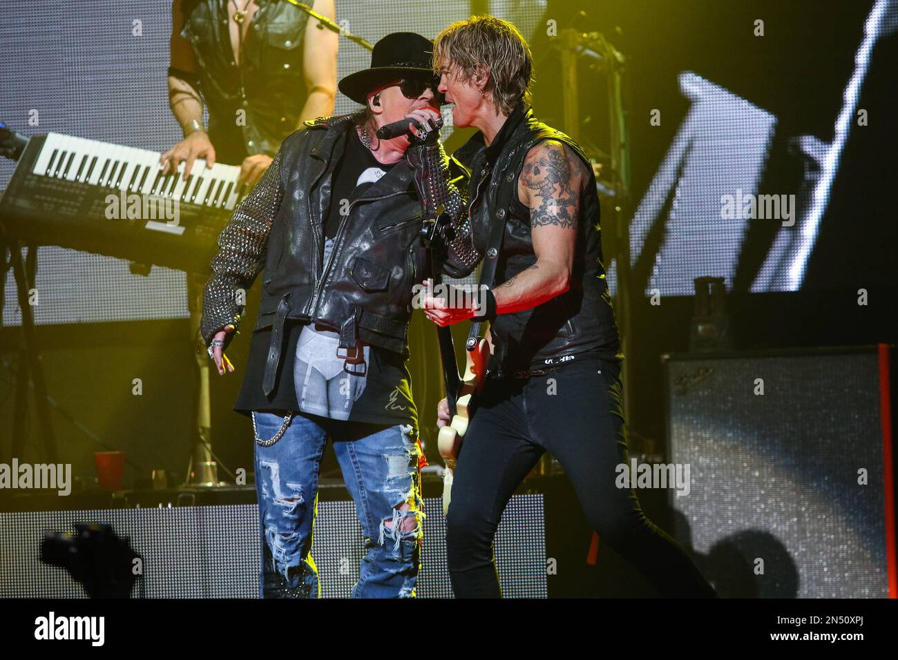 Axl Rose, left, and Duff McKagan of Guns N' Roses perform at the 6th ...
