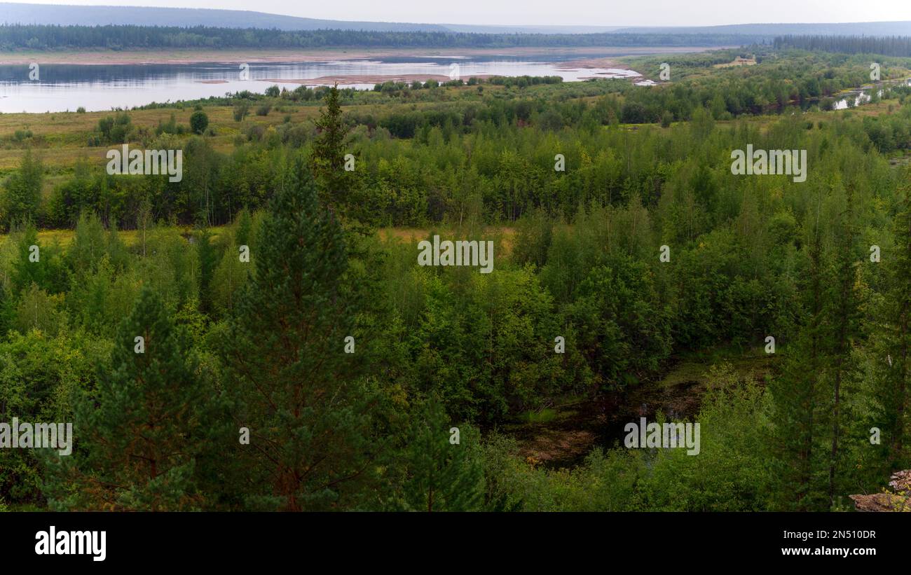Yakut Northern spruce taiga with the vilyu river on the horizon Stock ...