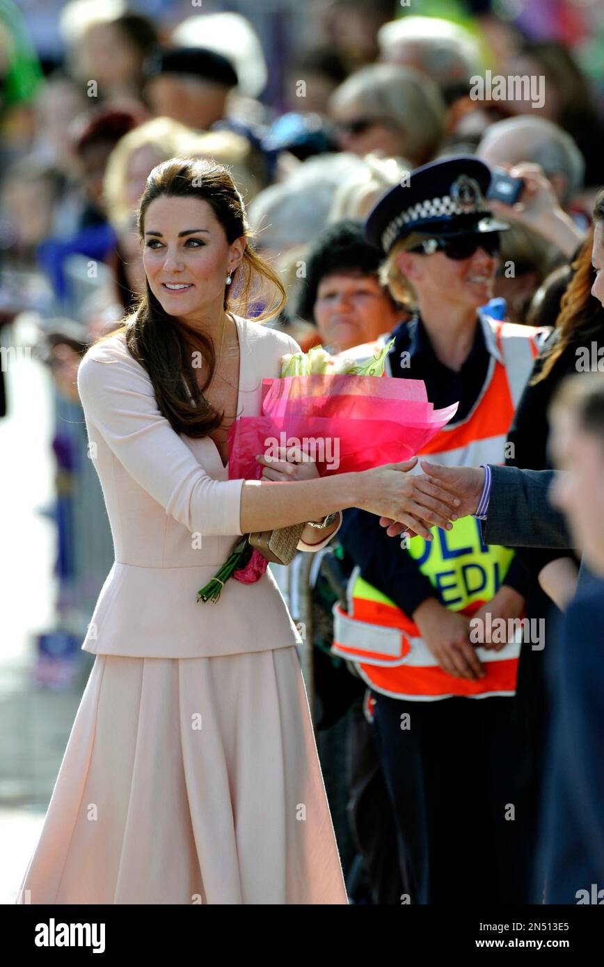 Kate, the Duchess of Cambridge, greets the crowd, Wednesday, April 23 ...