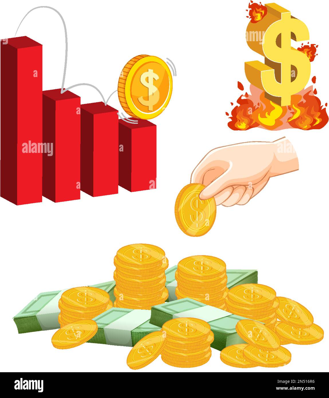 Set of inflation and economic recession crisis illustration Stock ...