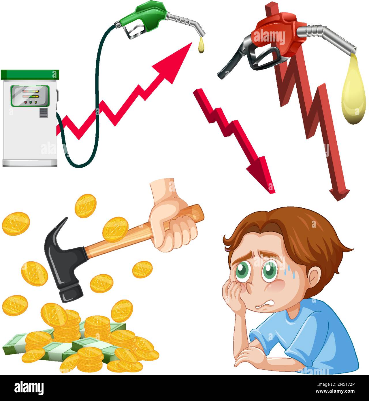 Set of inflation and economic recession crisis illustration Stock ...