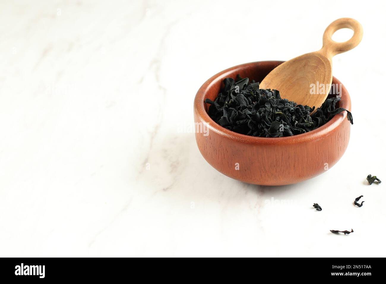 Dehydrated Sea Mustard Dried Wakame on Wooden Bowl, White Background ...