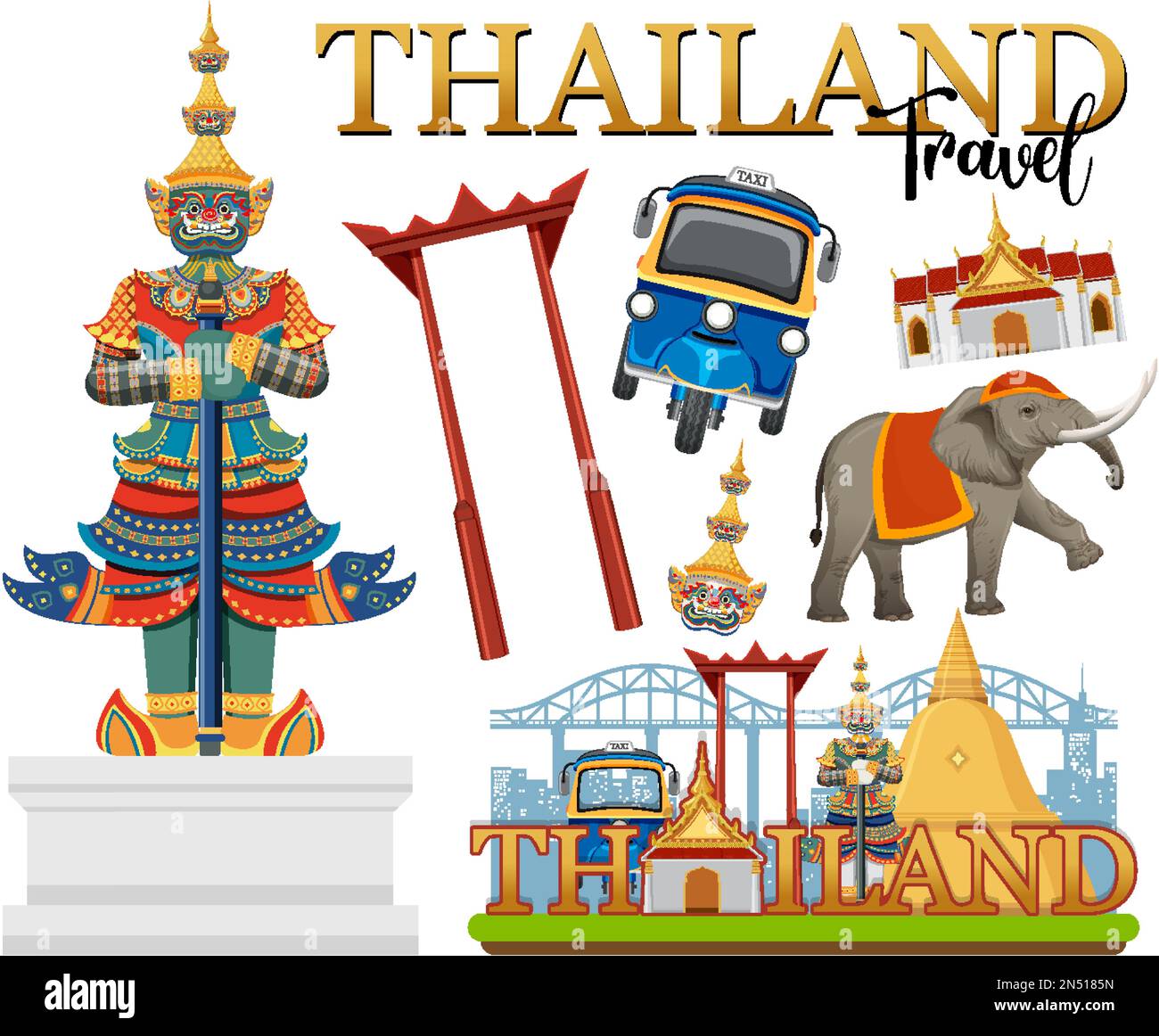 Set of elements about thailand tourist attraction illustration Stock ...