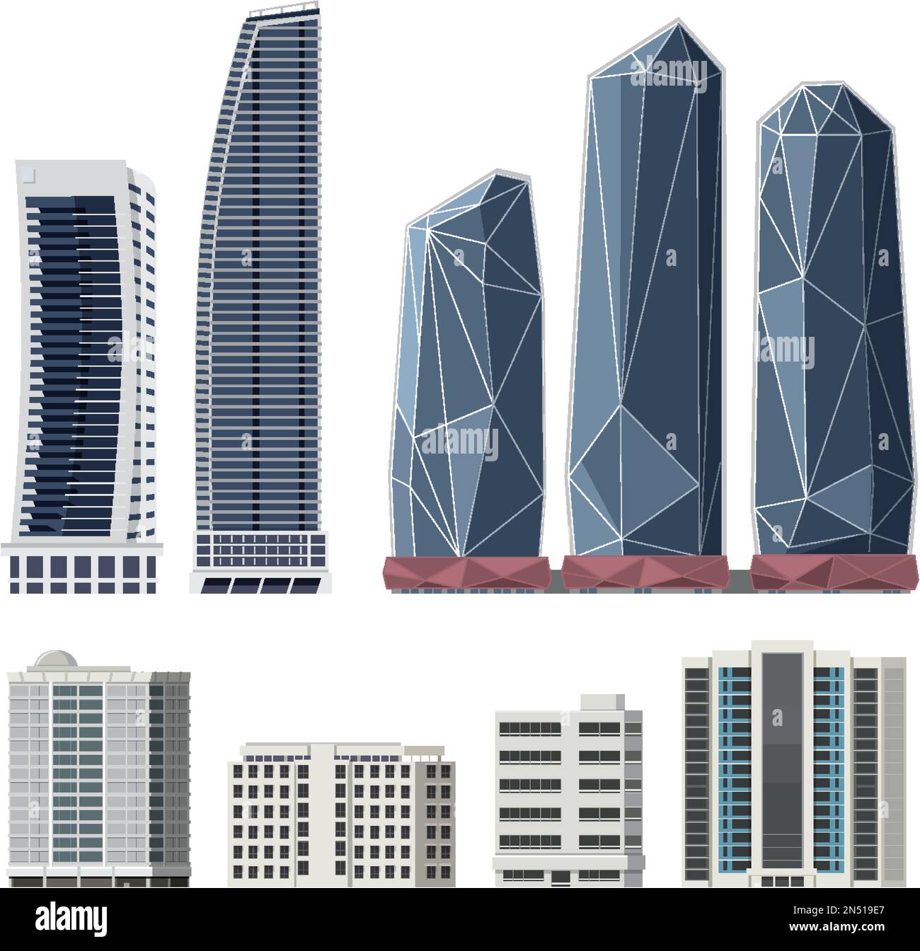 Different buildings set on white background illustration Stock Vector ...