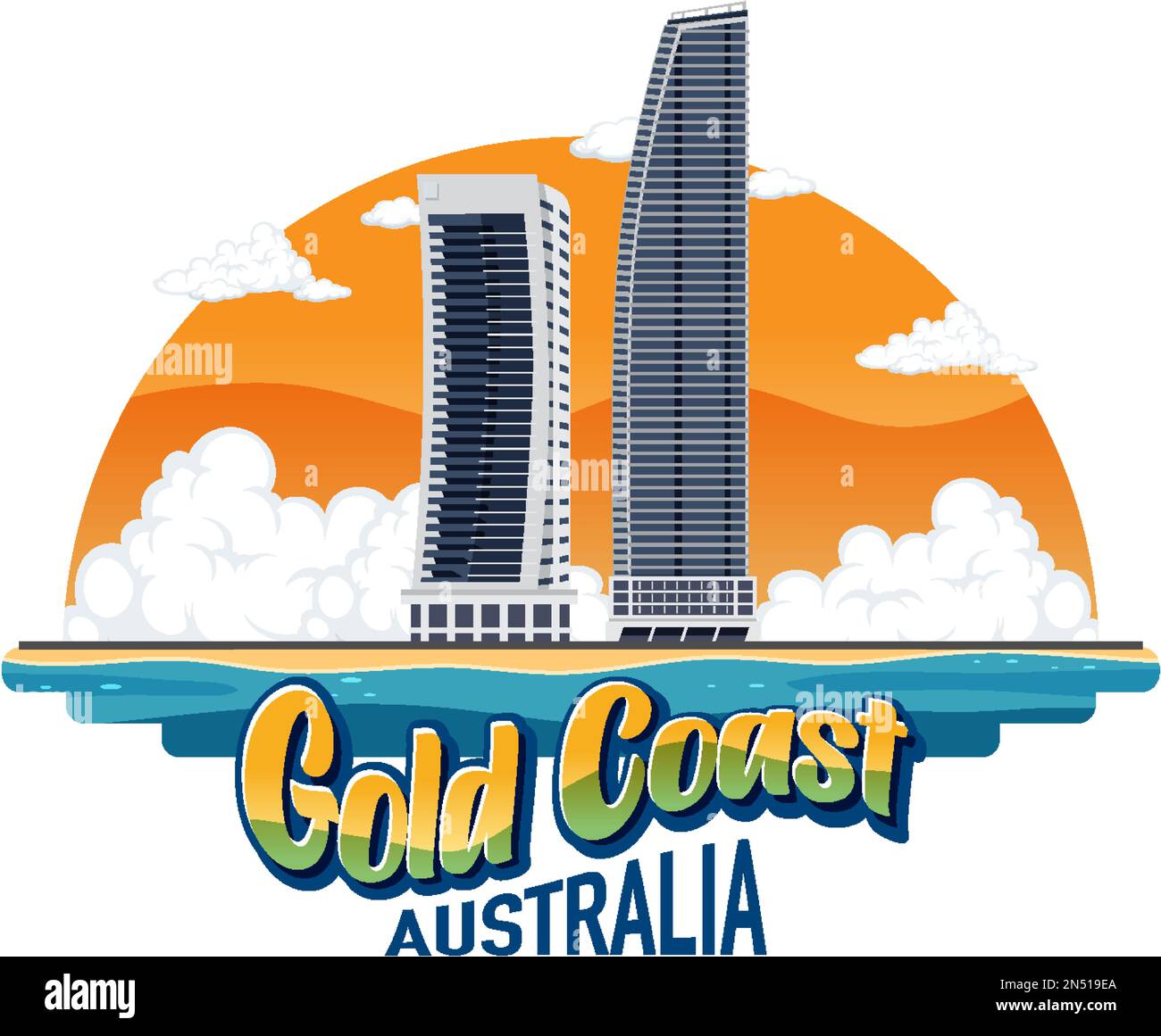 Gold Coast Australia Building Landmark illustration Stock Vector Image ...