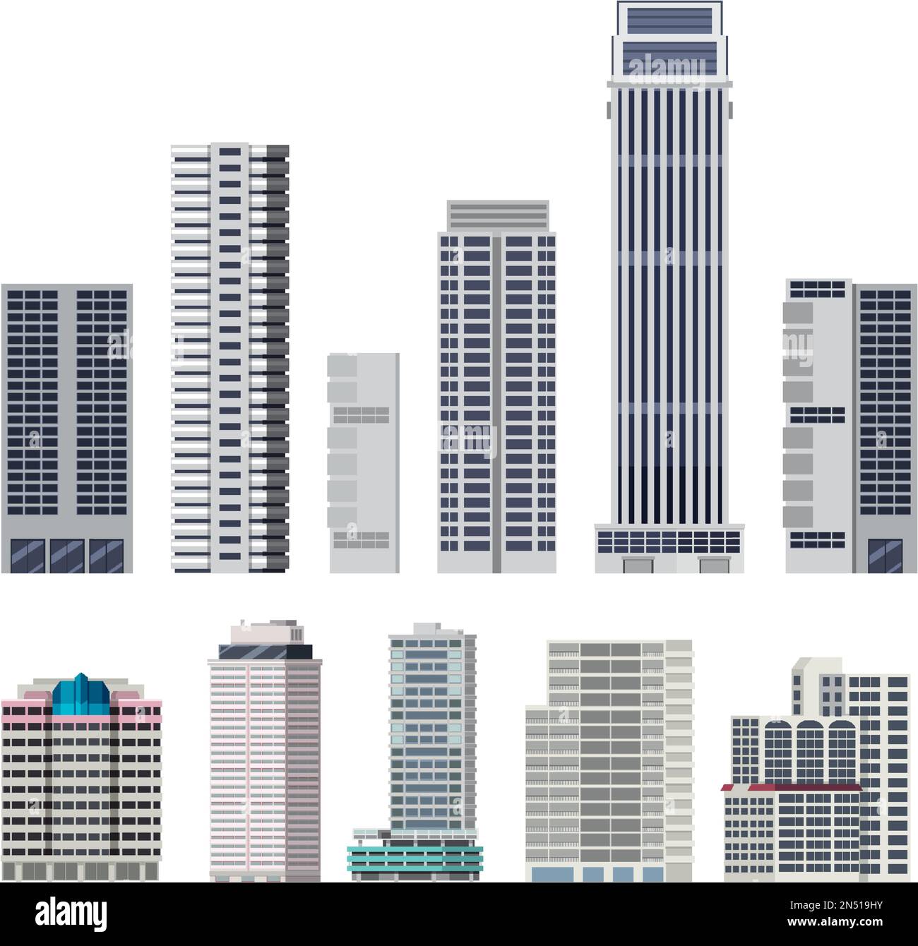 Different buildings set on white background illustration Stock Vector ...