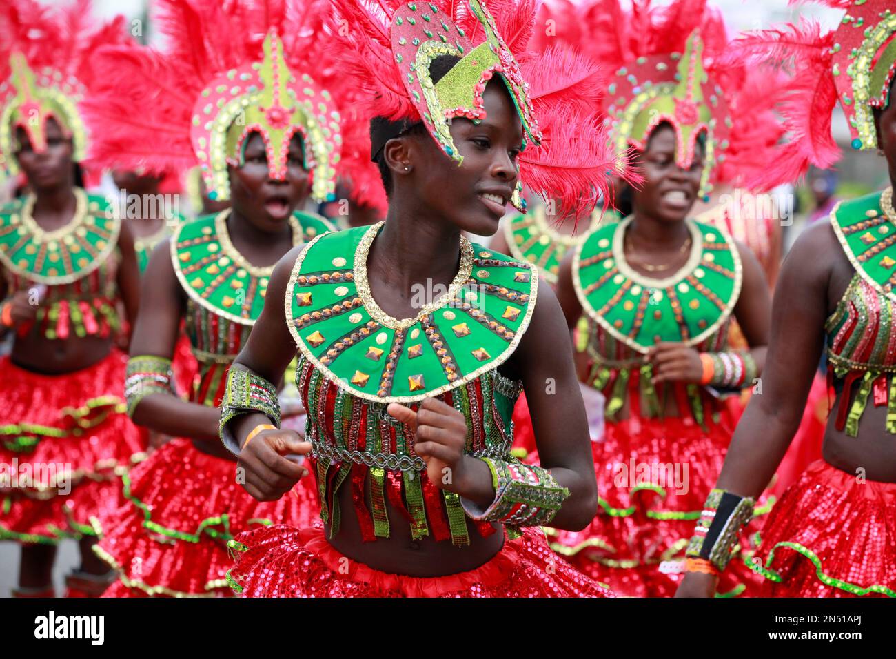 Performers dance through the street during the Lagos Carnival, Nigeria ...