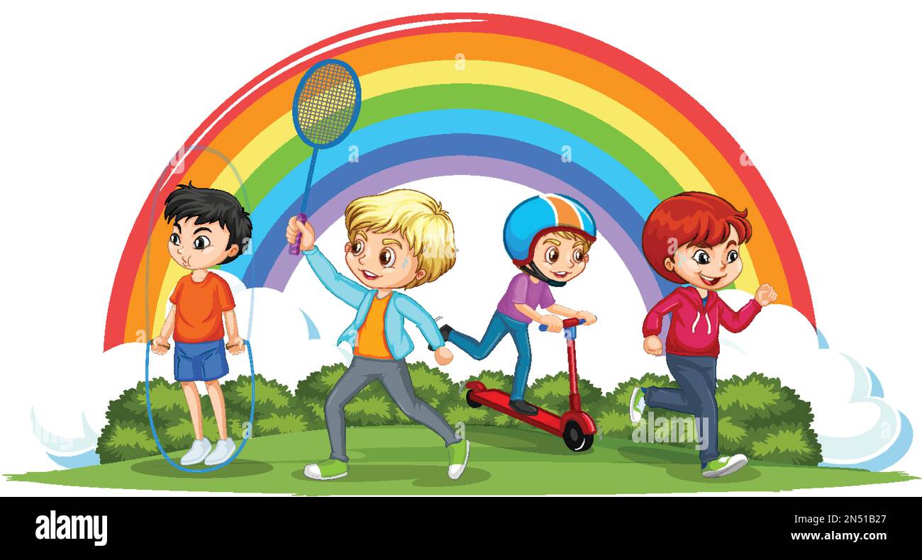 Happy children playing different sports illustration Stock Vector Image ...