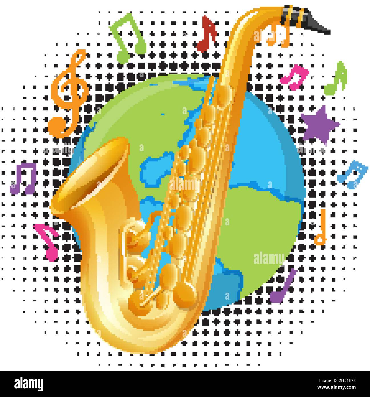 Saxophone musical instrument on earth globe illustration Stock Vector ...