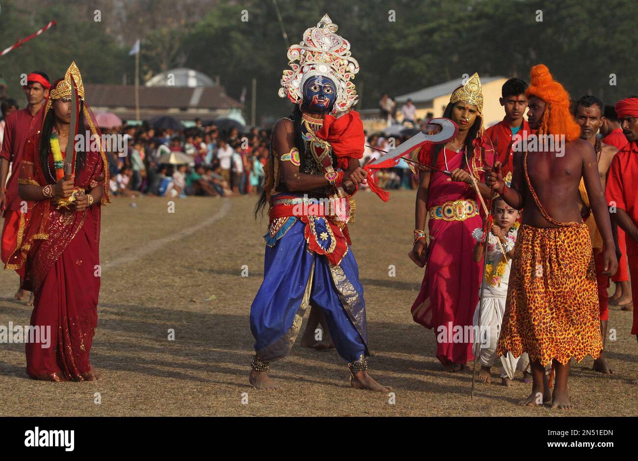 Men dressed like Hindu deities dance during the Suwori festival in Boko ...