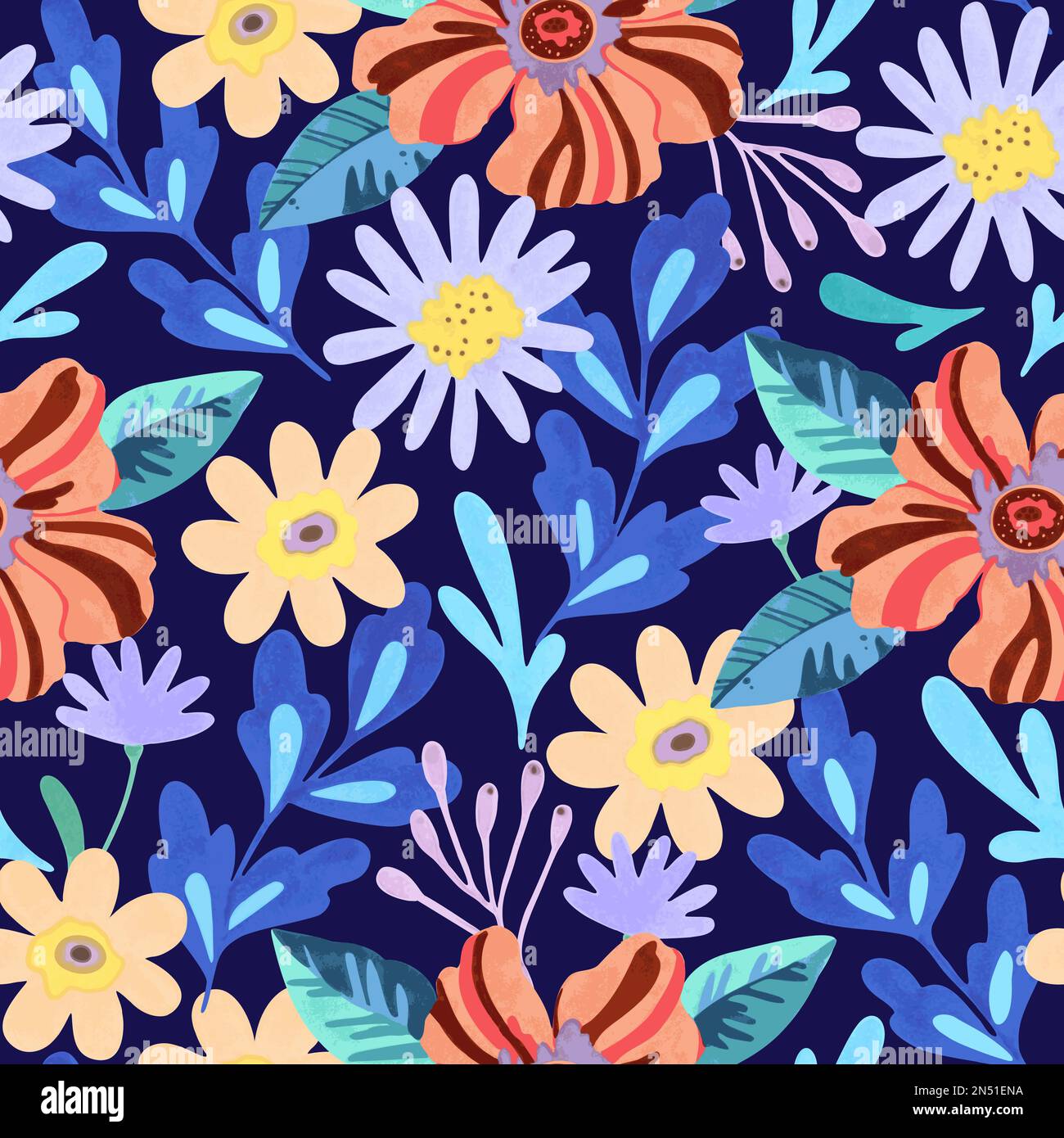 Colorful floral seamless pattern in retro style Stock Vector Image ...