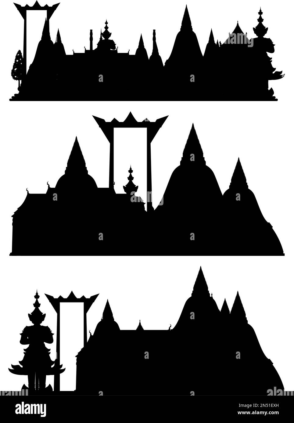 Thailand tourist attraction landmark with silhouette illustration Stock ...