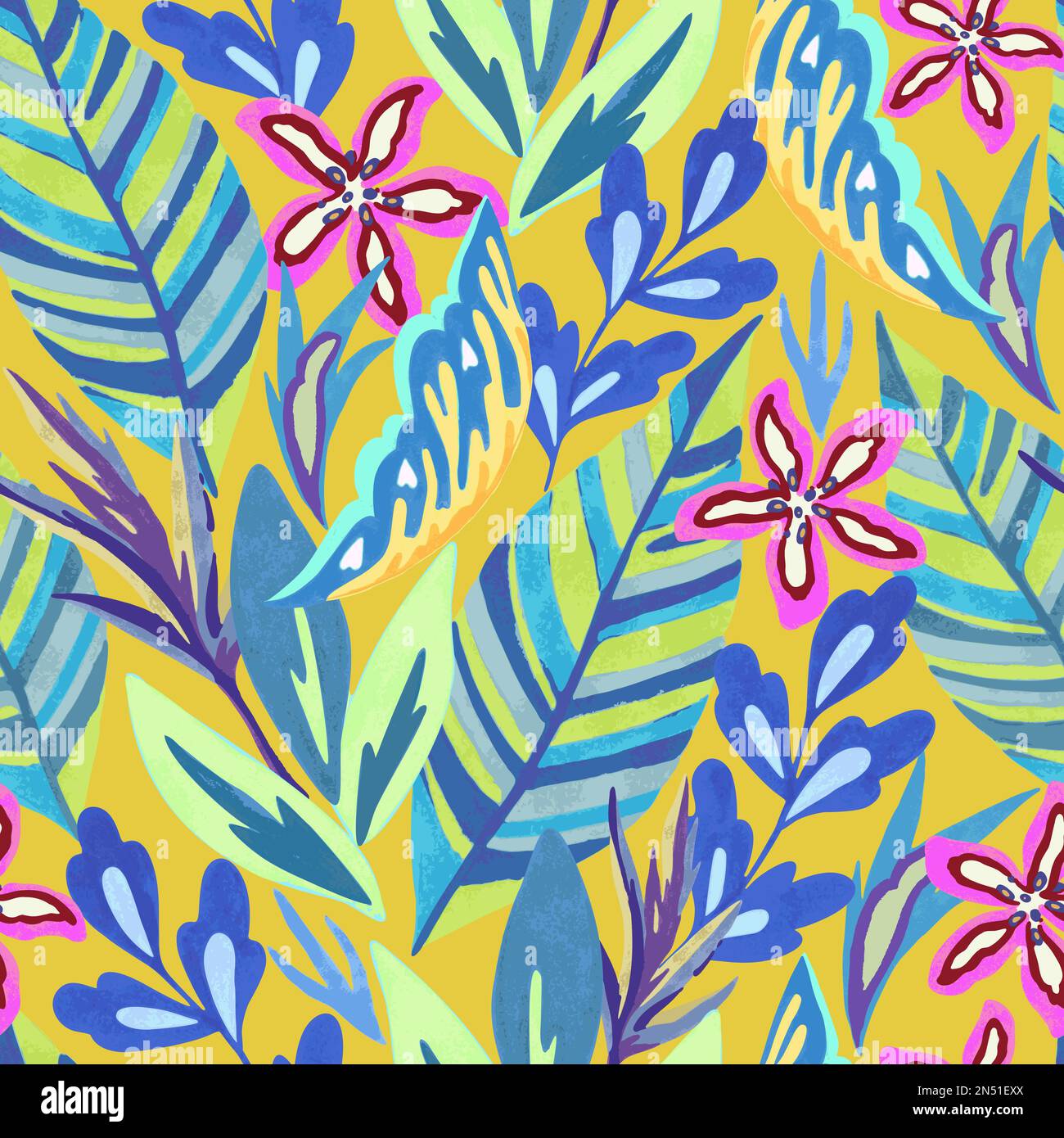 Colorful vivid psychedelic pattern with abstract tropical flowers for ...