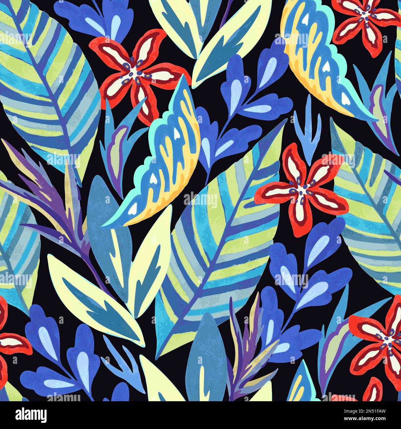 Colorful vivid psychedelic pattern with abstract tropical flowers for ...