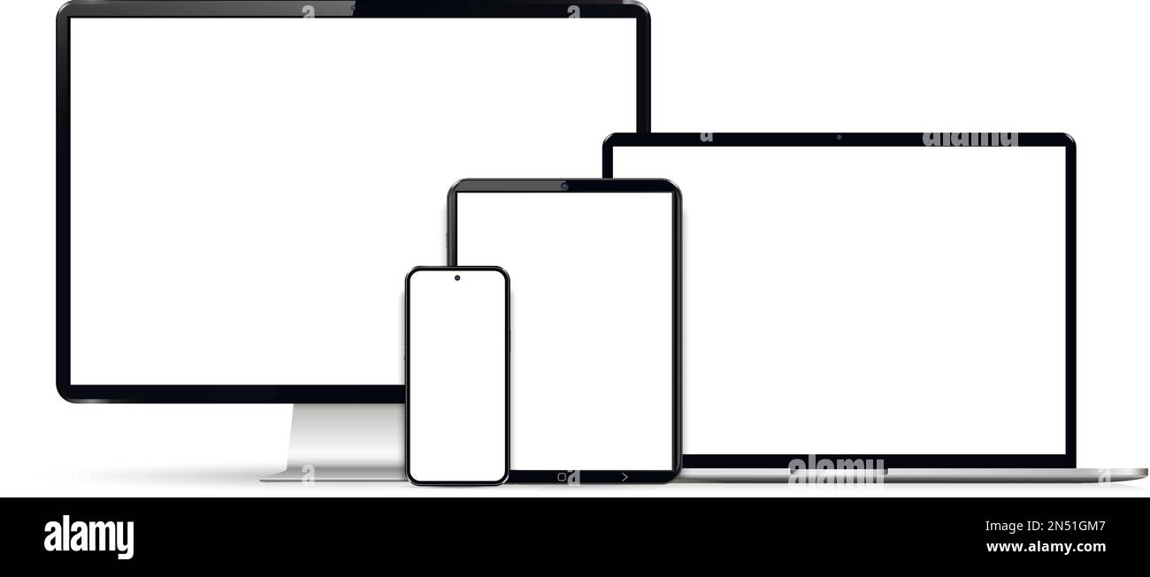 Realistic set computer, laptop, tablet and smartphone. Device screen ...