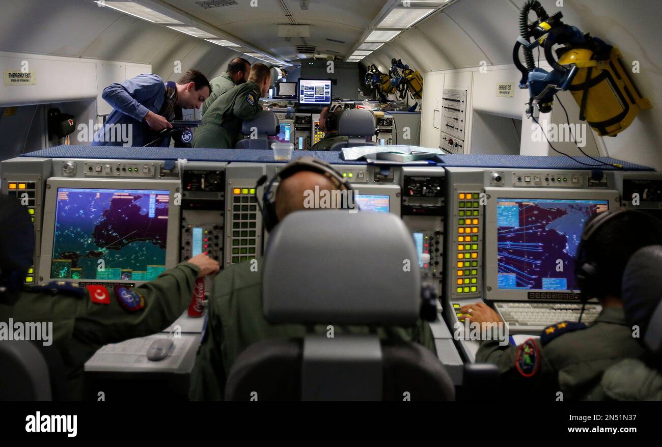 TheE-3A Awacs Component crew of a NATO AWACS plane controls computer ...