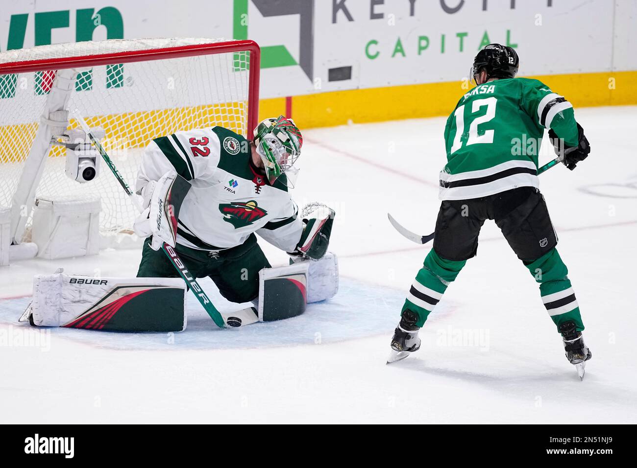 Minnesota Wild goaltender Filip Gustavsson (32) blocks a penalty shot ...
