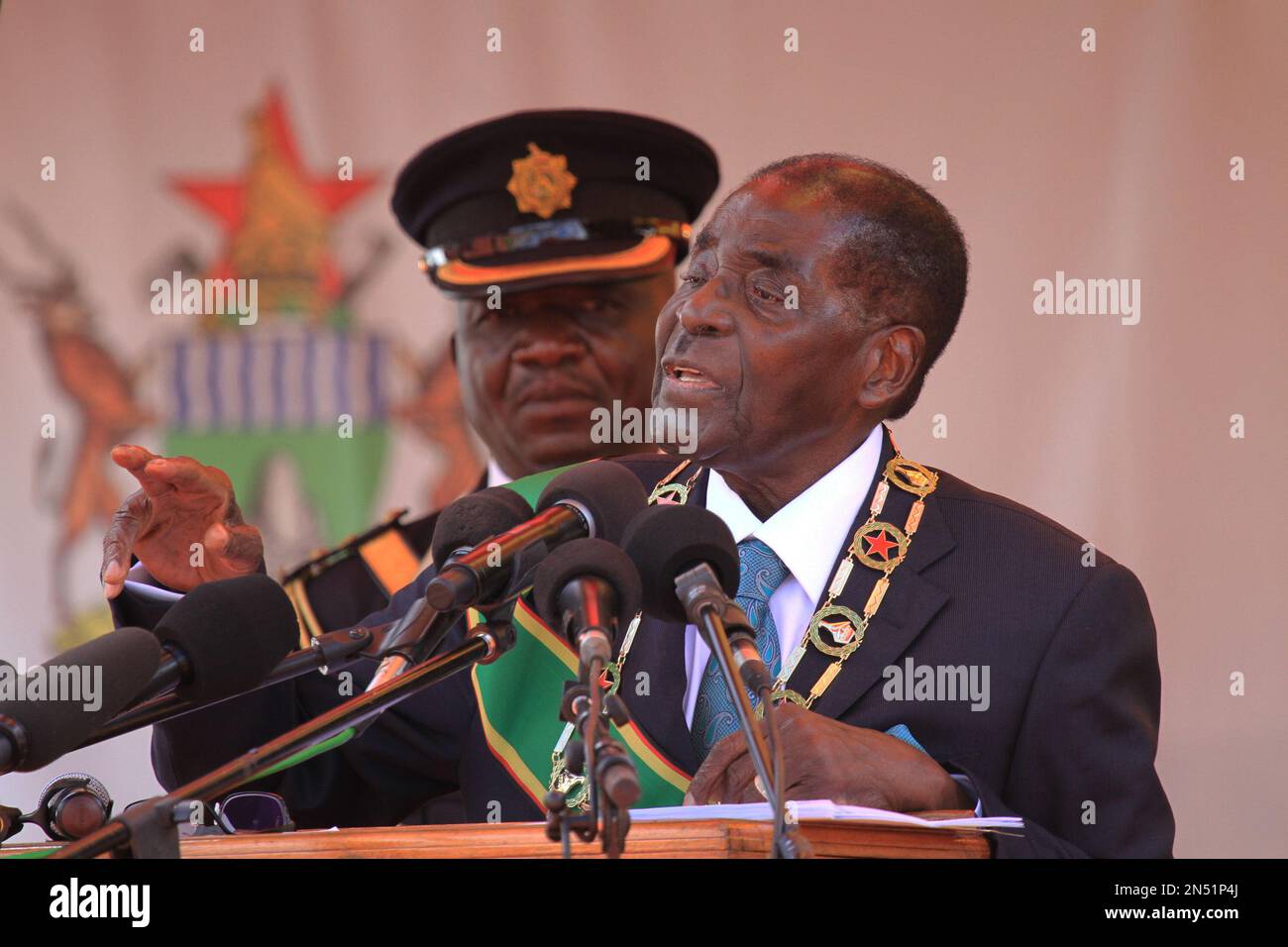 Zimbabwean President Robert Mugabe delivers his speech during the ...