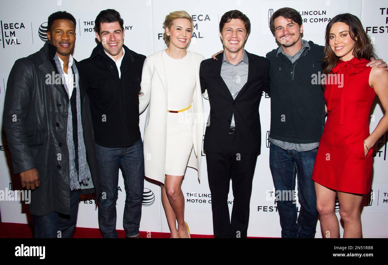 Nate Parker, from left, Max Greenfield, Maggie Grace, Jesse Zwick ...