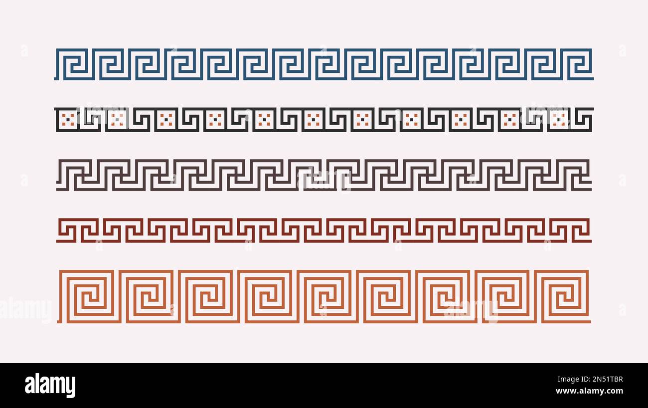 Greek key ornaments collection. Colored meander pattern set. Repeating ...