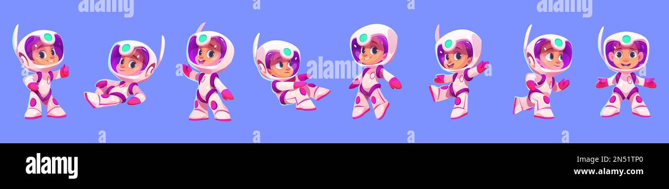 Cartoon vector illustration set of kid astronaut in space. Isolated ...