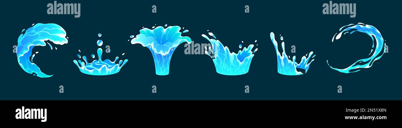 Liquid water splashes, falling aqua drops, sea or ocean waves and swirl ...