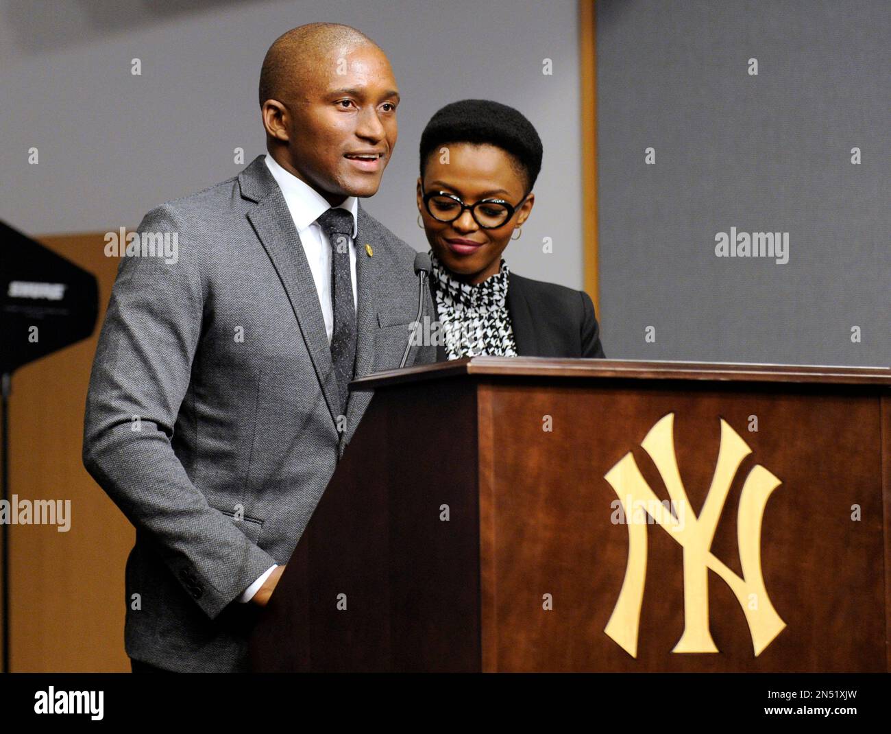 Zondwa Mandela, grandson of Nelson Mandela, left, speaks to the media ...