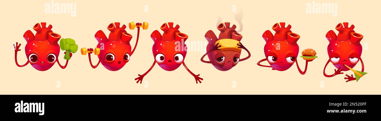 Cartoon set of heart character isolated on background. Vector ...