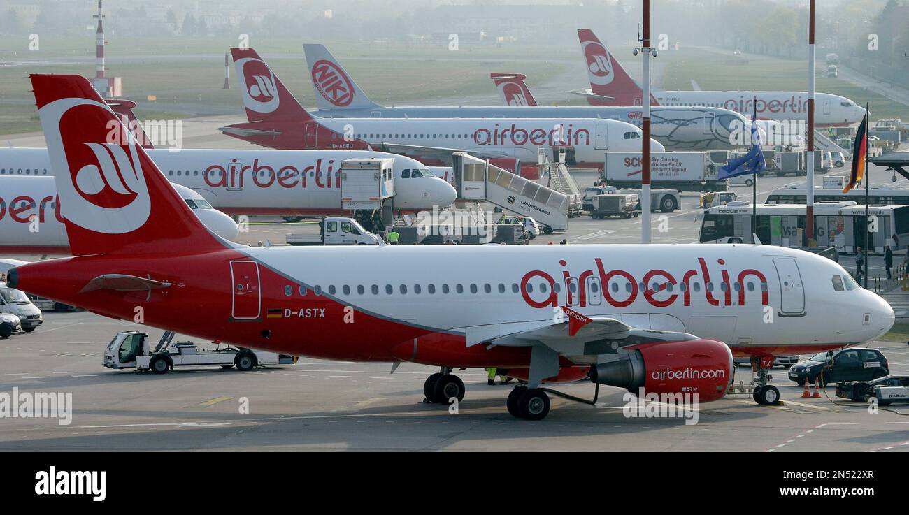 Airplanes of the German airline 'Air Berlin' are pictured at the Tegel ...