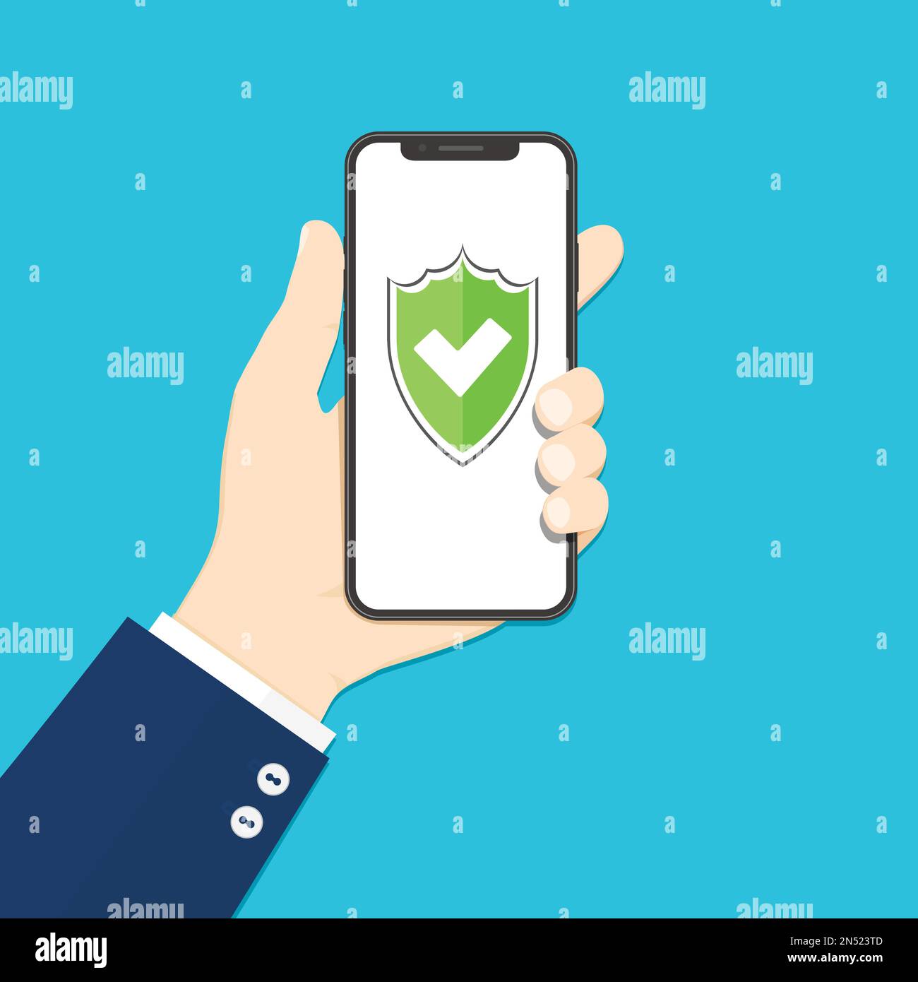 Green shield on smartphone screen. Web access security concept. Privacy ...