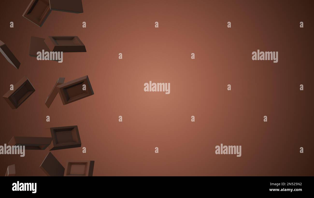 Chocolate cubes falling on brown background with copy space 3d ...