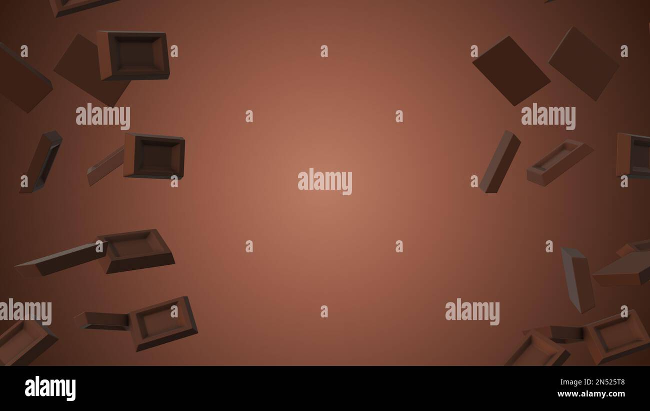 Chocolate cubes falling on brown background with copy space 3d ...