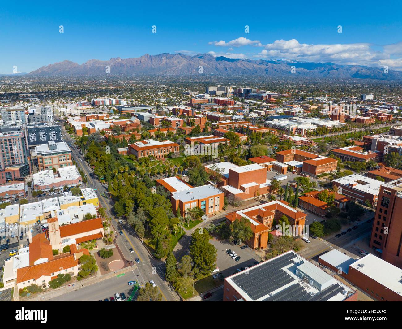 University of Arizona main campus aerial view including University Mall ...
