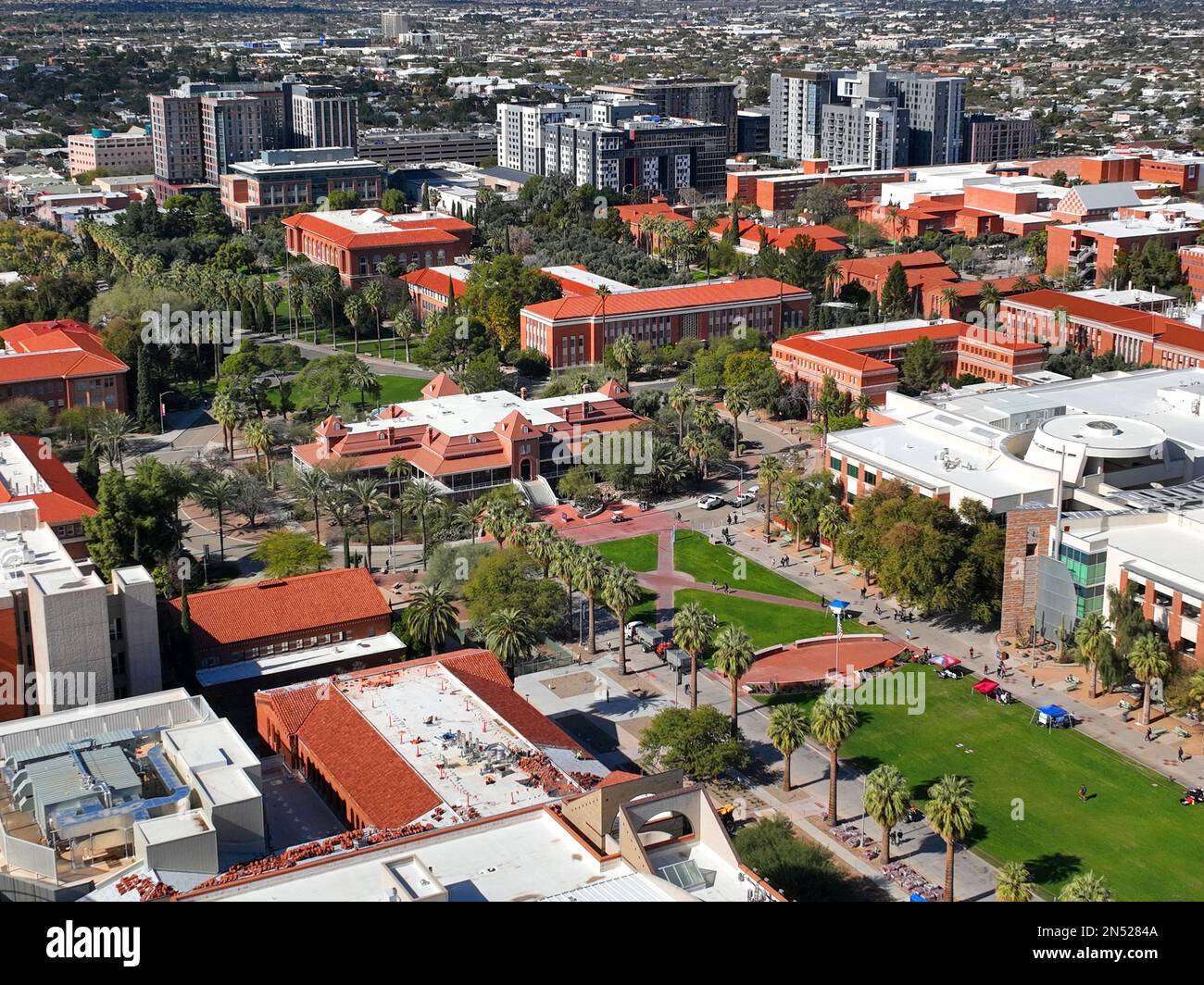 University of Arizona main campus aerial view including University Mall ...