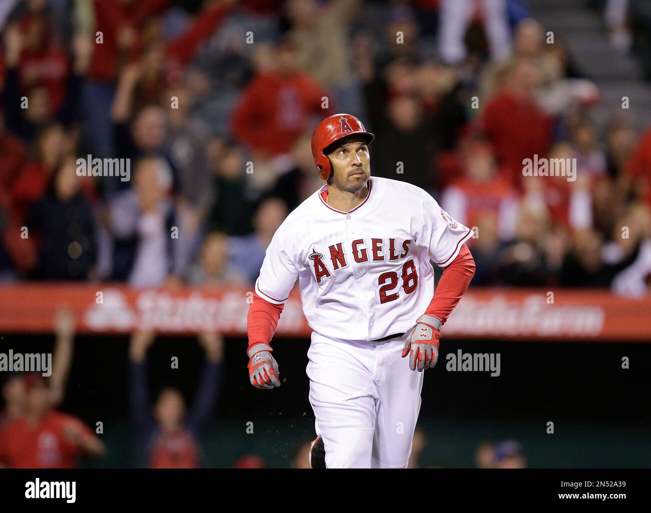 Los Angeles Angels' Raul Ibanez watches after hitting a three-run home ...