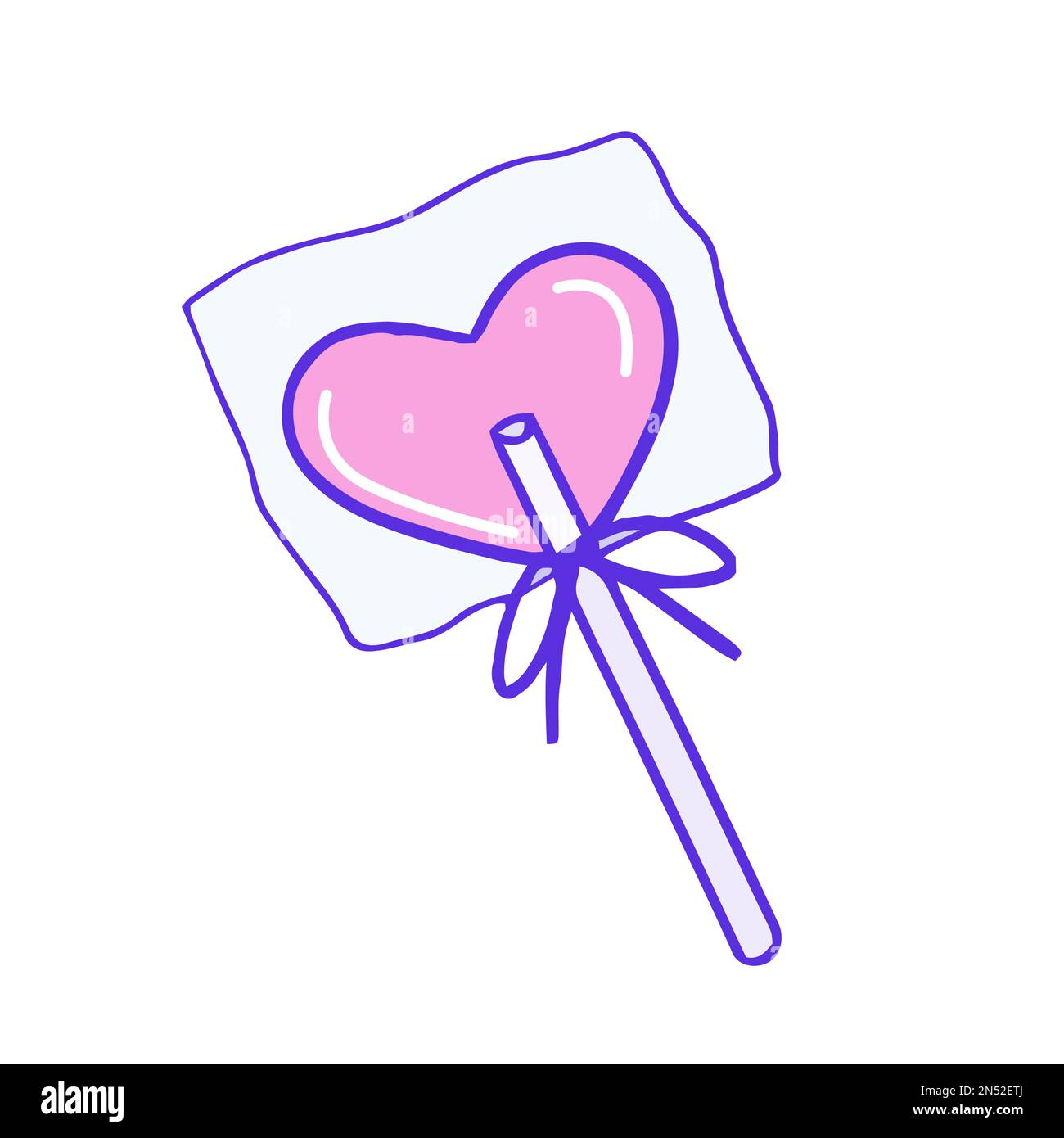 Hand drawn cute pink heart lollipop, cartoon girly heart candy on stick ...