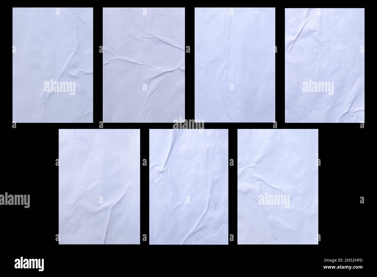 Variety of blank white crumpled and creased sticker glued paper poster ...