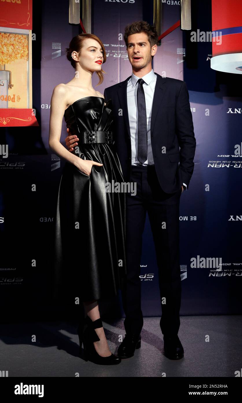 British actor Andrew Garfield and US actress Emma Stone pose for ...