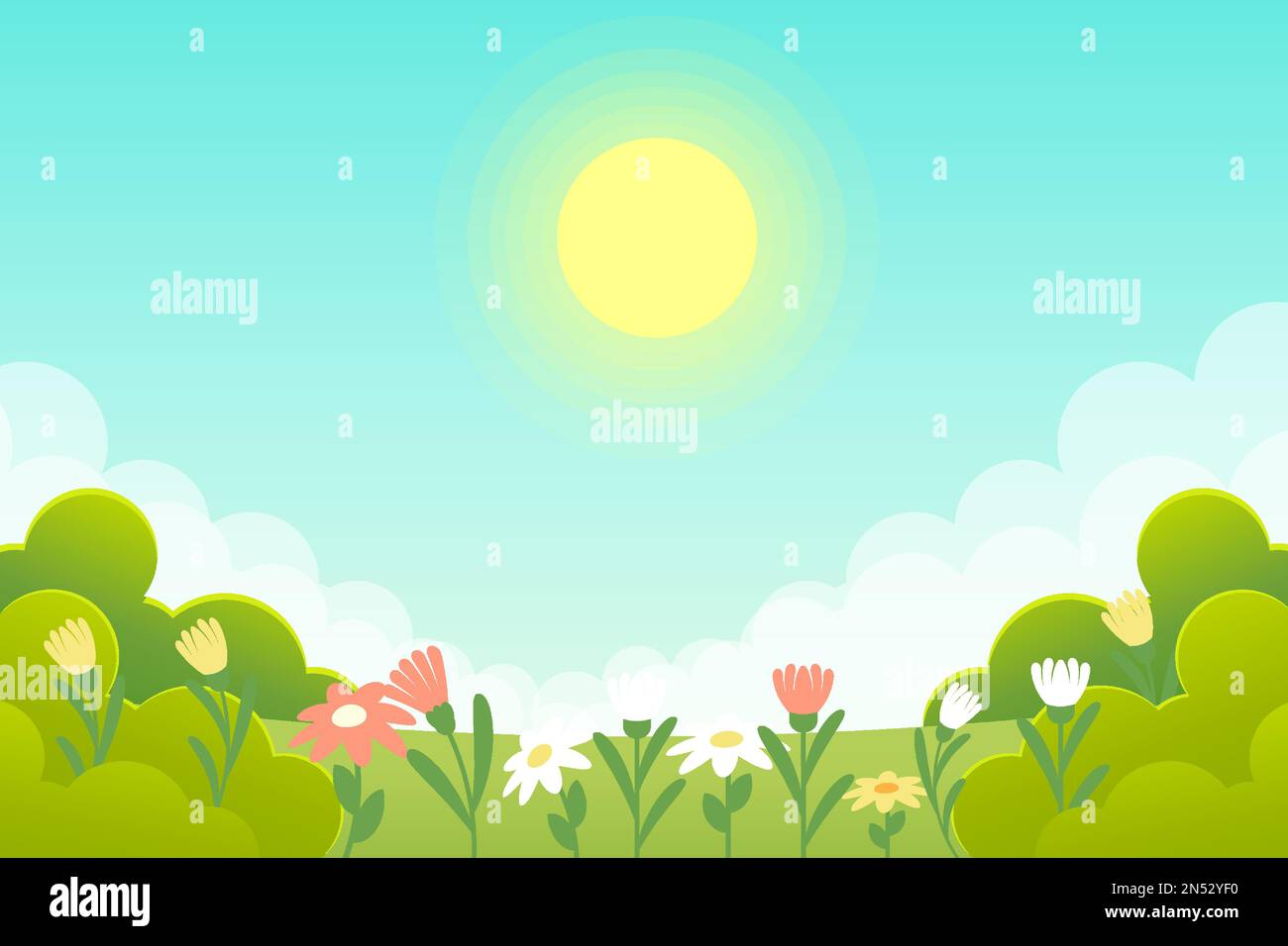 gradient spring landscape background illustration with flowers Stock ...