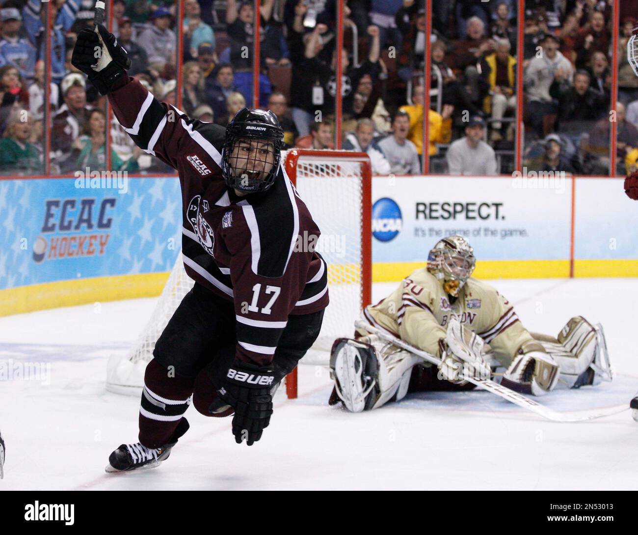 Union's Daniel Ciampini, left, reacts to his goal on Boston College's ...