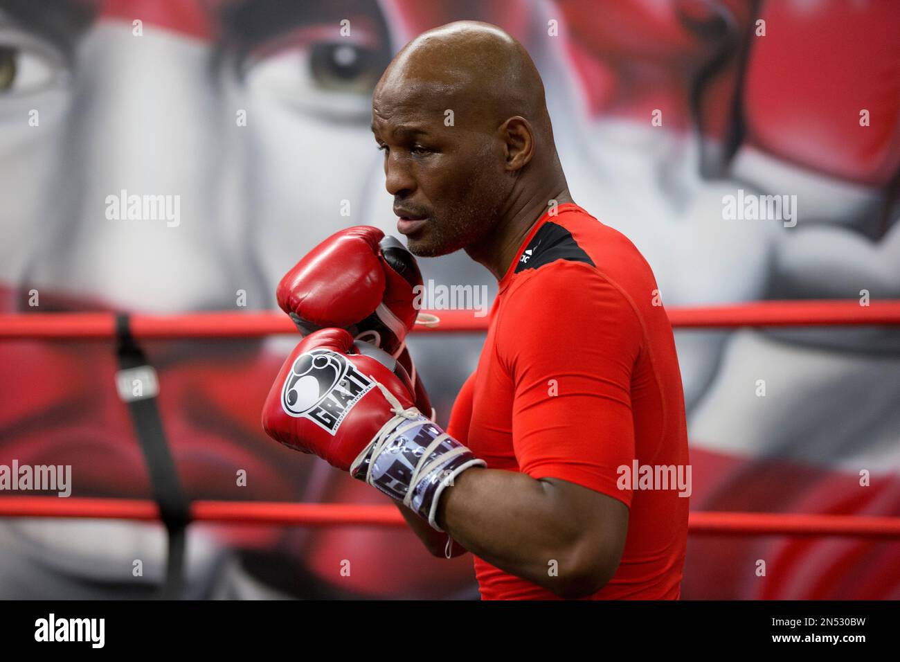 IBF light heavyweight boxing champion Bernard Hopkins trains during a ...