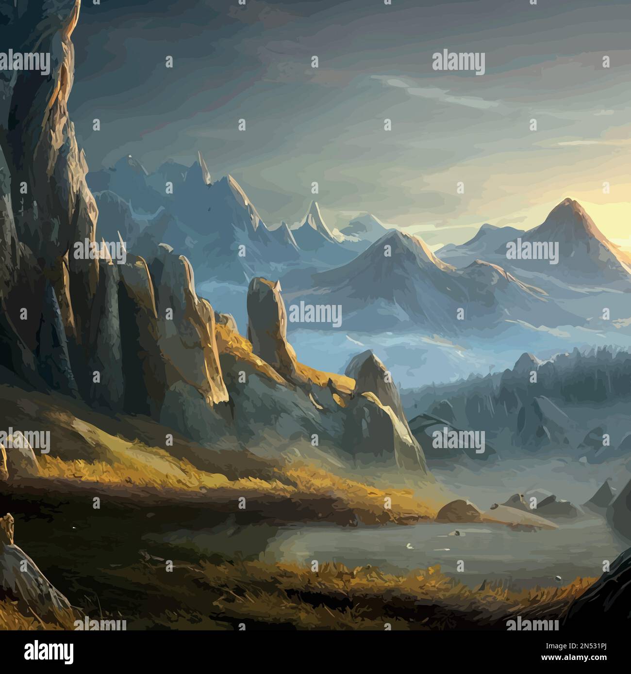 Swiss engraving landscape Stock Vector Images - Alamy