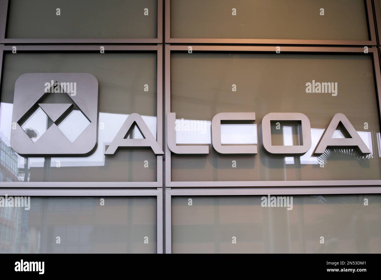 This April 7, 2014 photo shows the Alcoa logo in the lobby of Alcoa's ...
