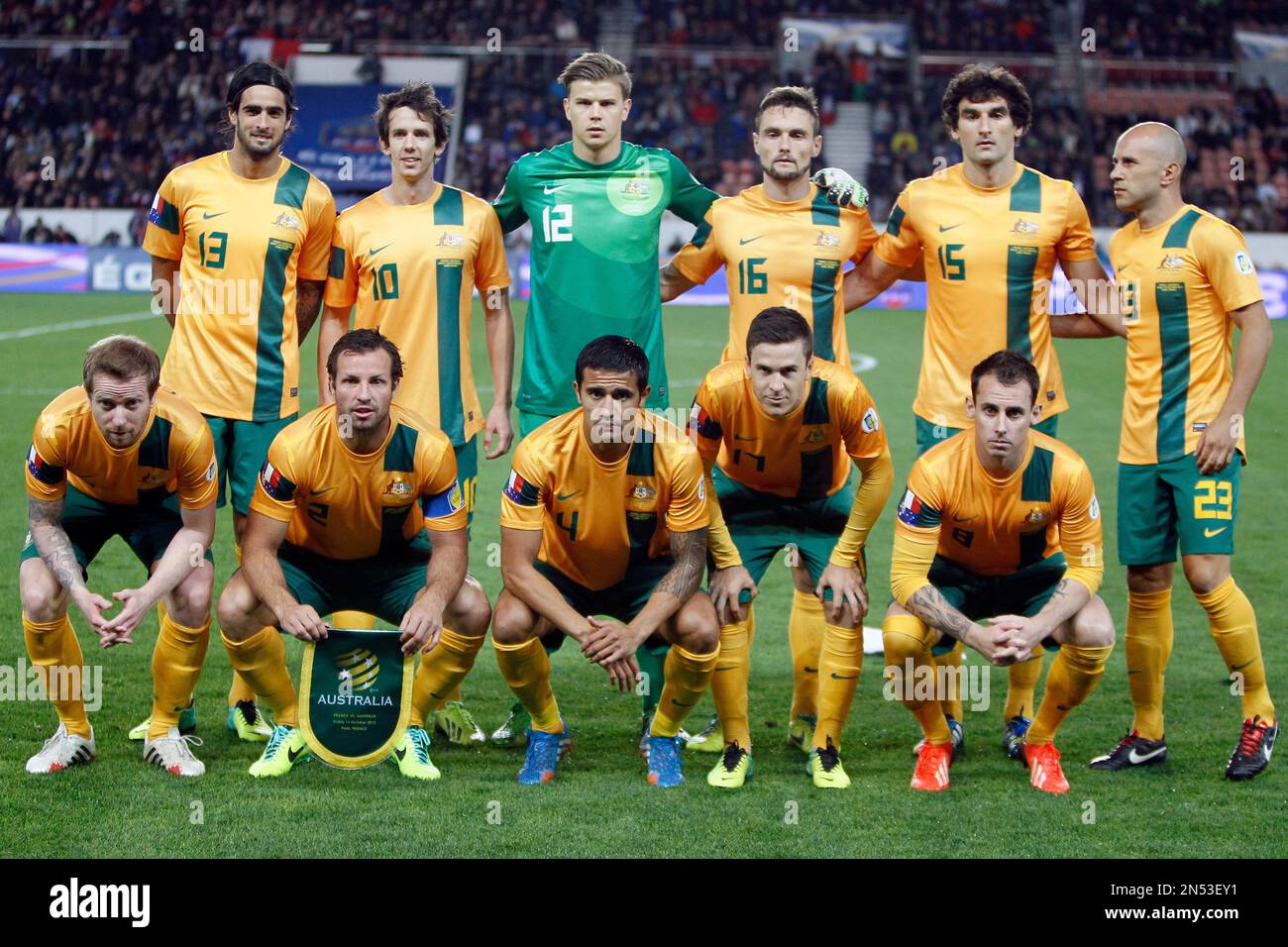 FILE - In this Oct. 11, 2013 file photo, Australia soccer team poses ...
