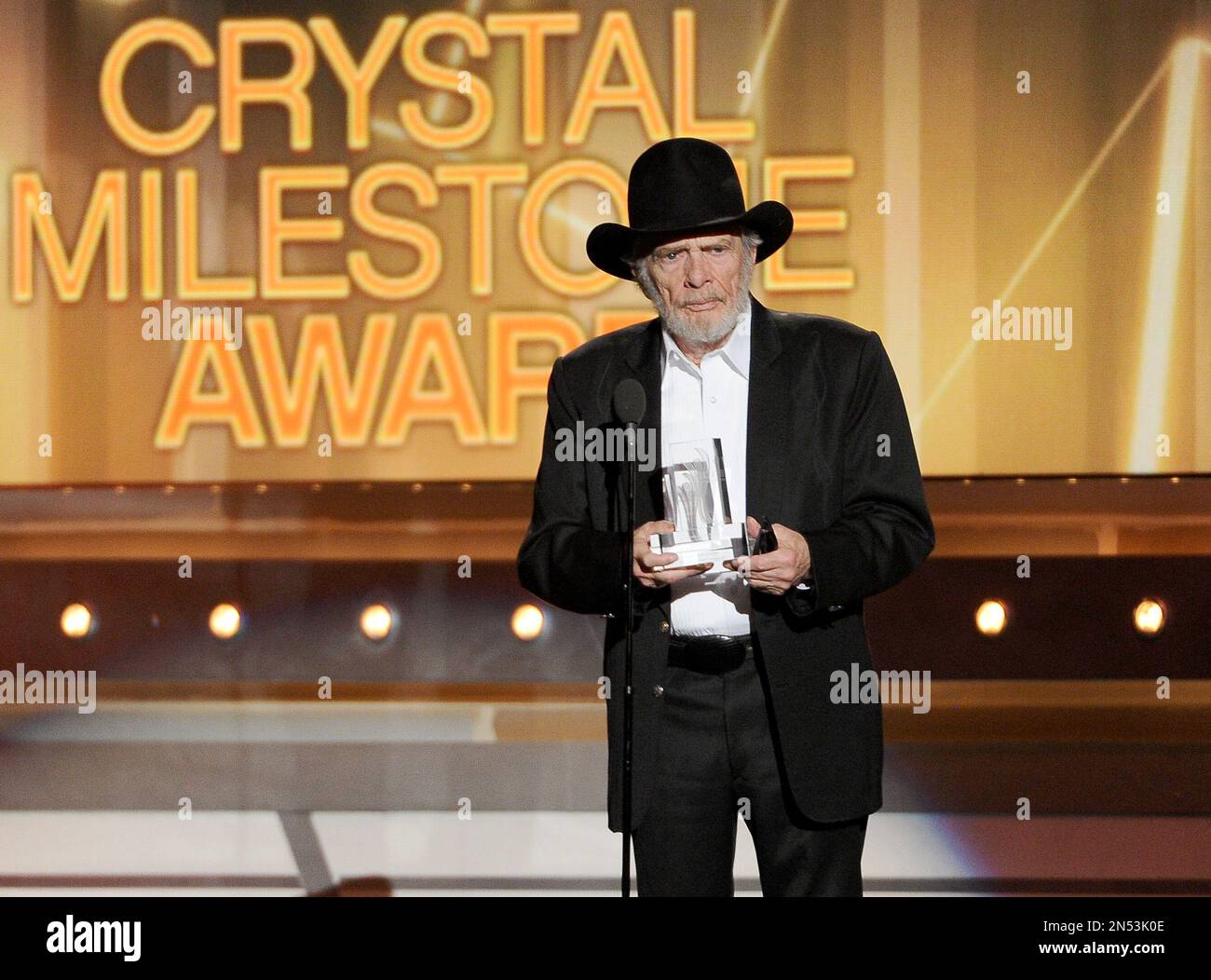 Merle Haggard Accepts The Crystal Milestone Award At The 49th Annual