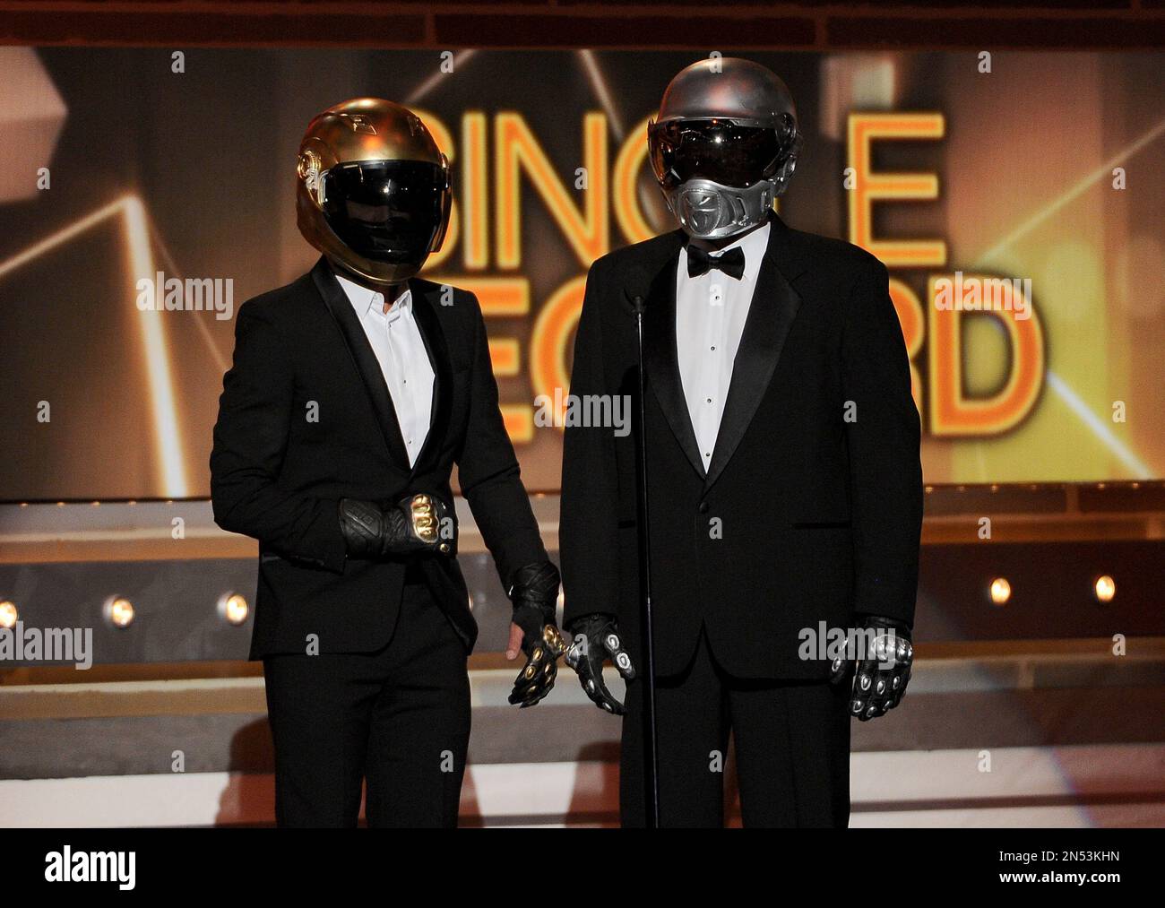Hosts Luke Bryan, left, and Blake Shelton speak on stage at the 49th ...