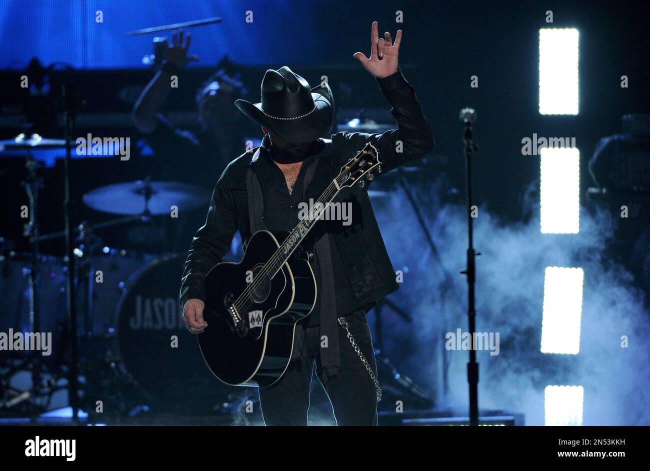 Jason Aldean Performs On Stage At The 49th Annual Academy Of Country